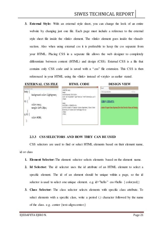 SIWES I.T REPORT ON WEB DESIGN