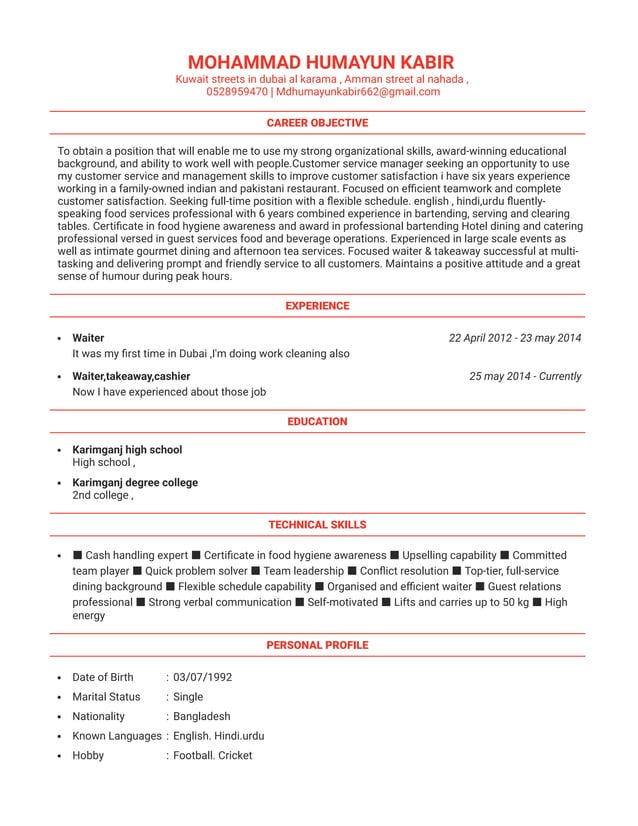 restaurant cv of md humayun kabir akkach | PDF | Dining Out | Food & Drink