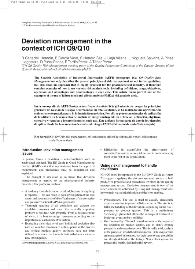 Deviations management in the context of ICH Q9 Q10 | PDF
