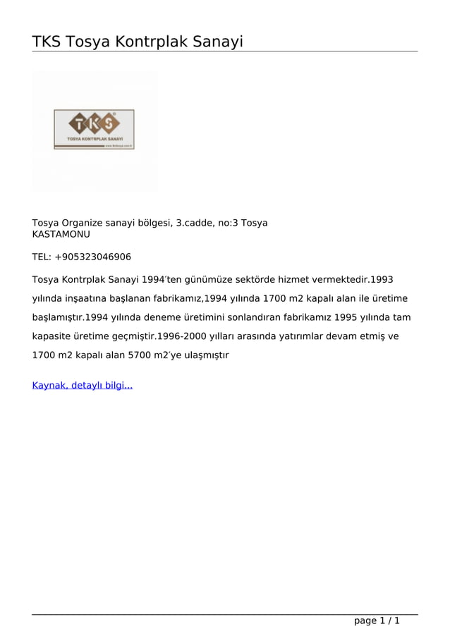 Tks tosya-kontrplak-sanayi | PDF