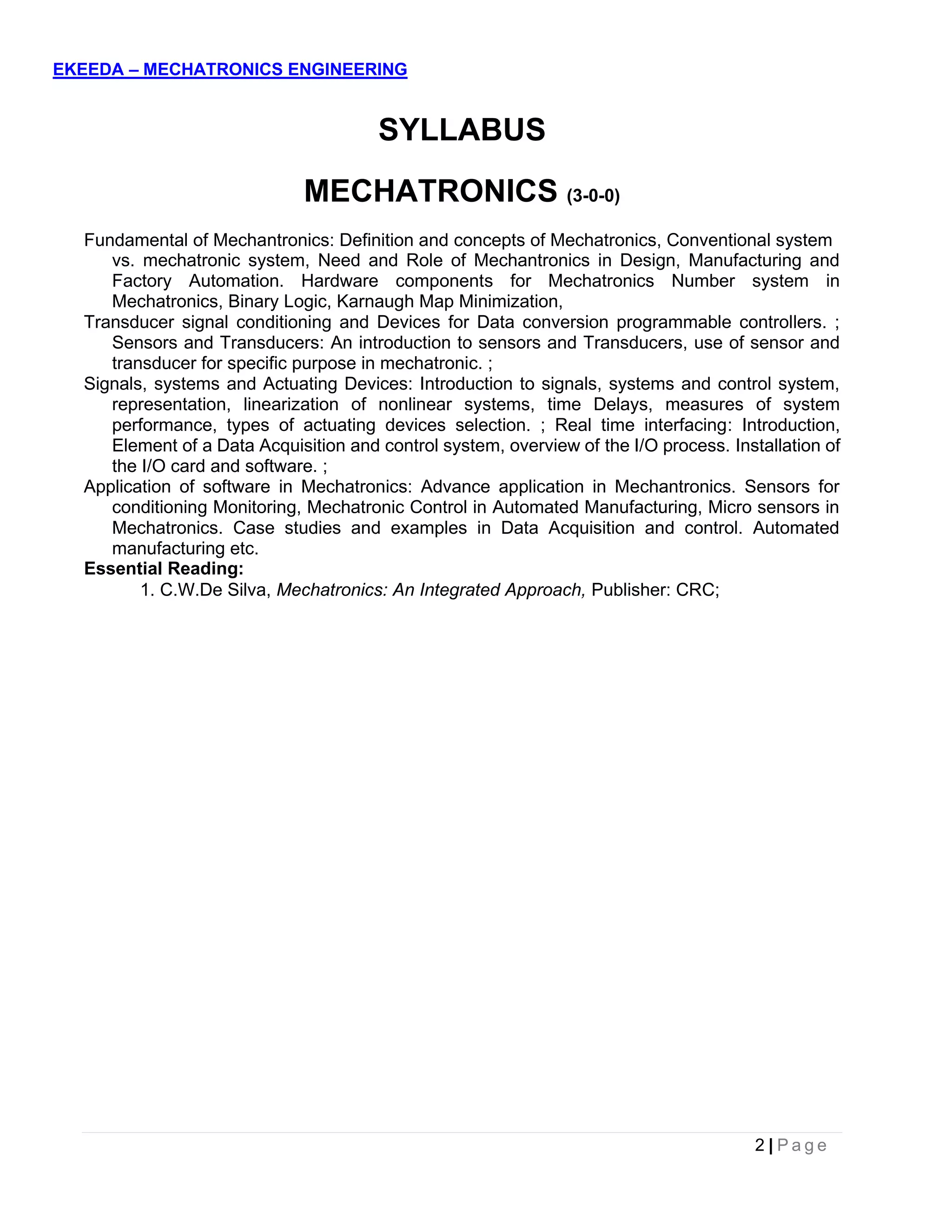 Ekeeda - Mechatronics Engineering - Introduction to Mechatronics | PDF | Technology & Computing