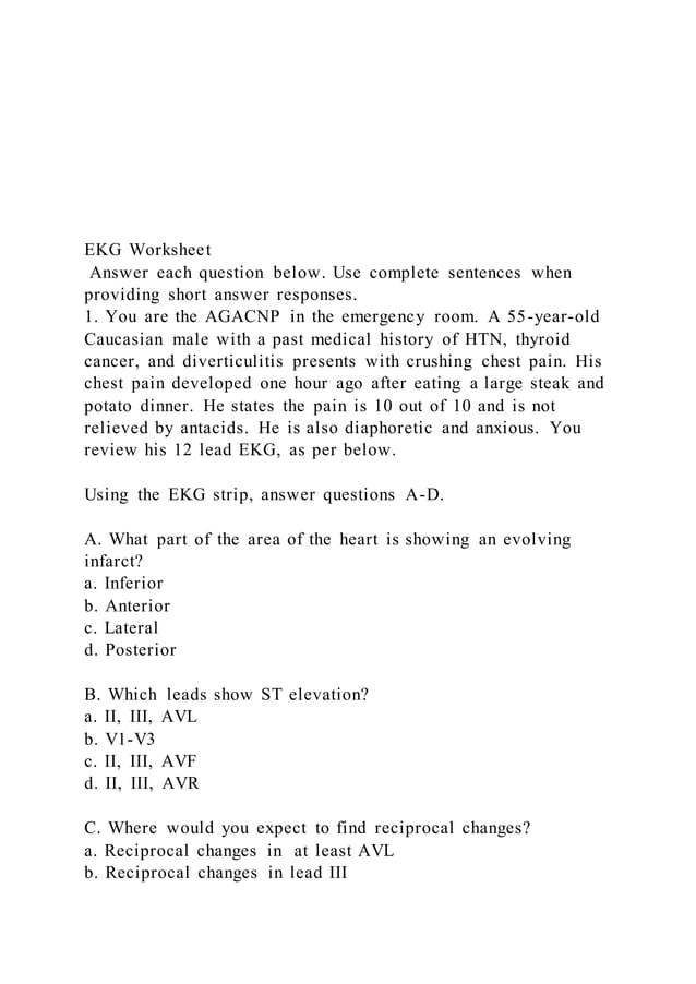 EKG Worksheet Answer each question below. Use complete | DOCX | Heart ...