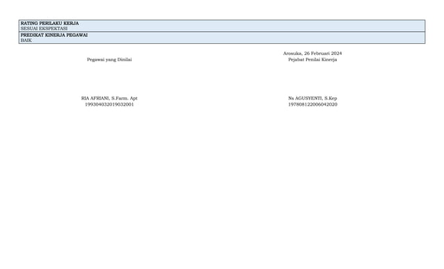 Contoh hasio ekinerja kepegawaian dalam ranka penilaian | PDF