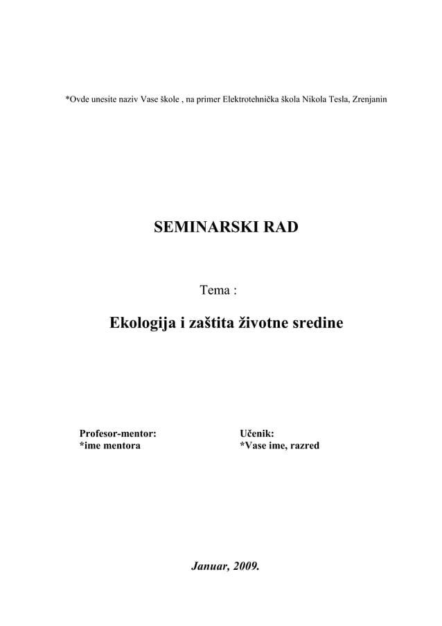 Ekologija i zastita zivotne sredine | DOC