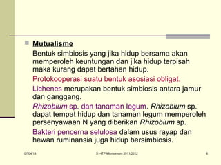 ITP UNS SEMESTER 2 Ekologi mikroorganisme interaksi antar makhluk hidup ...