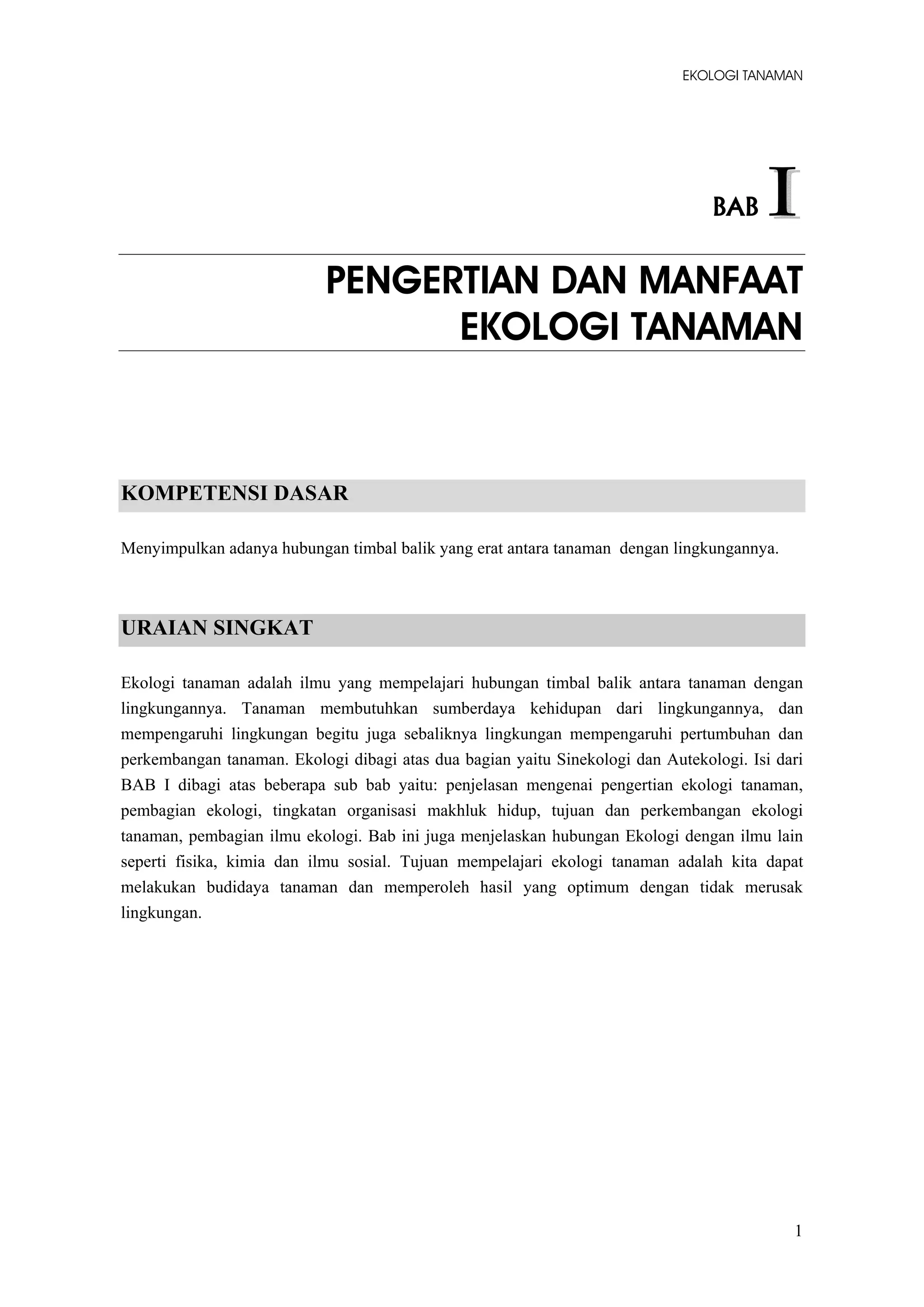 Ekologi tanaman final bab 1 | PDF