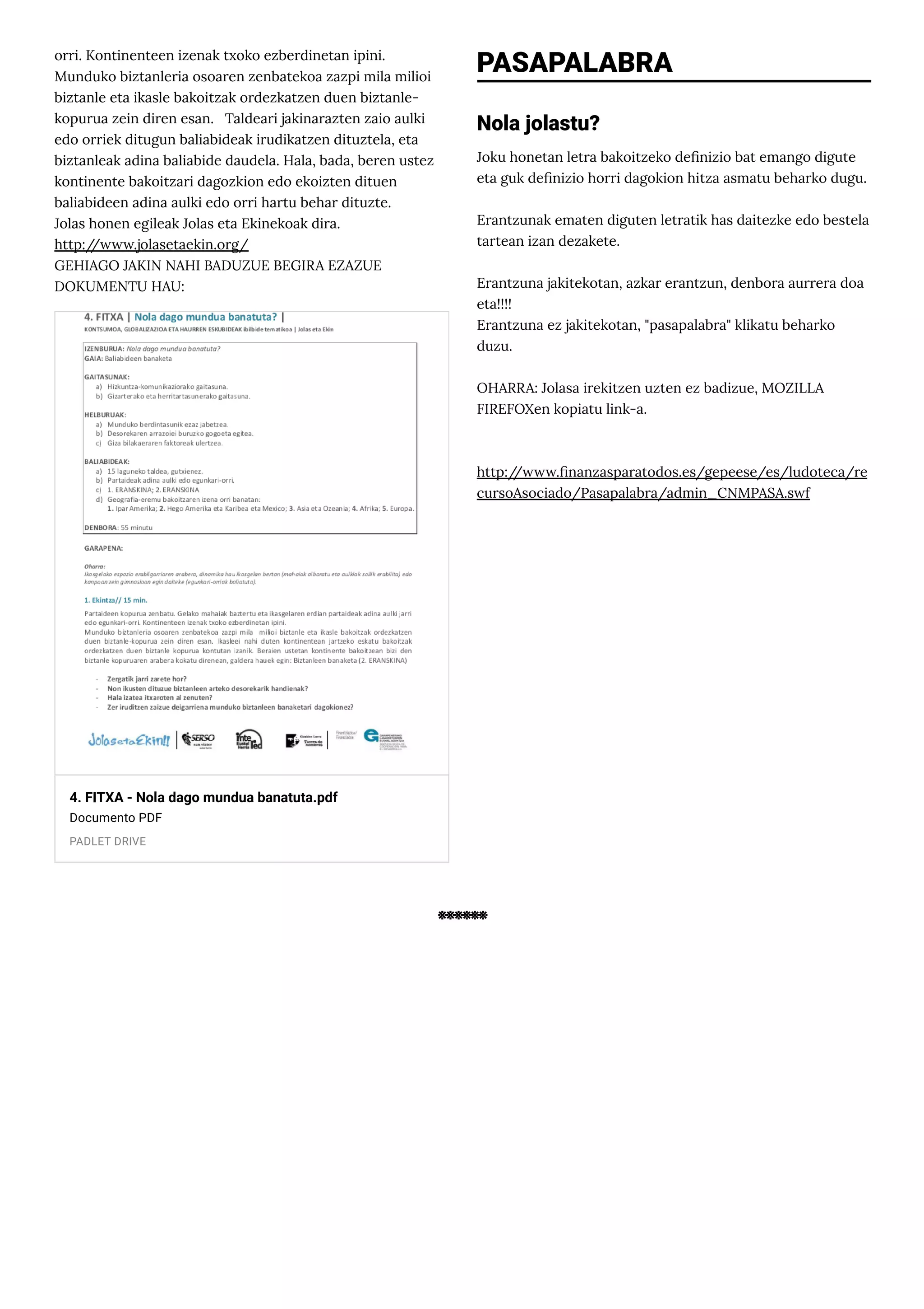 Ekonomia eta jolasak | PDF