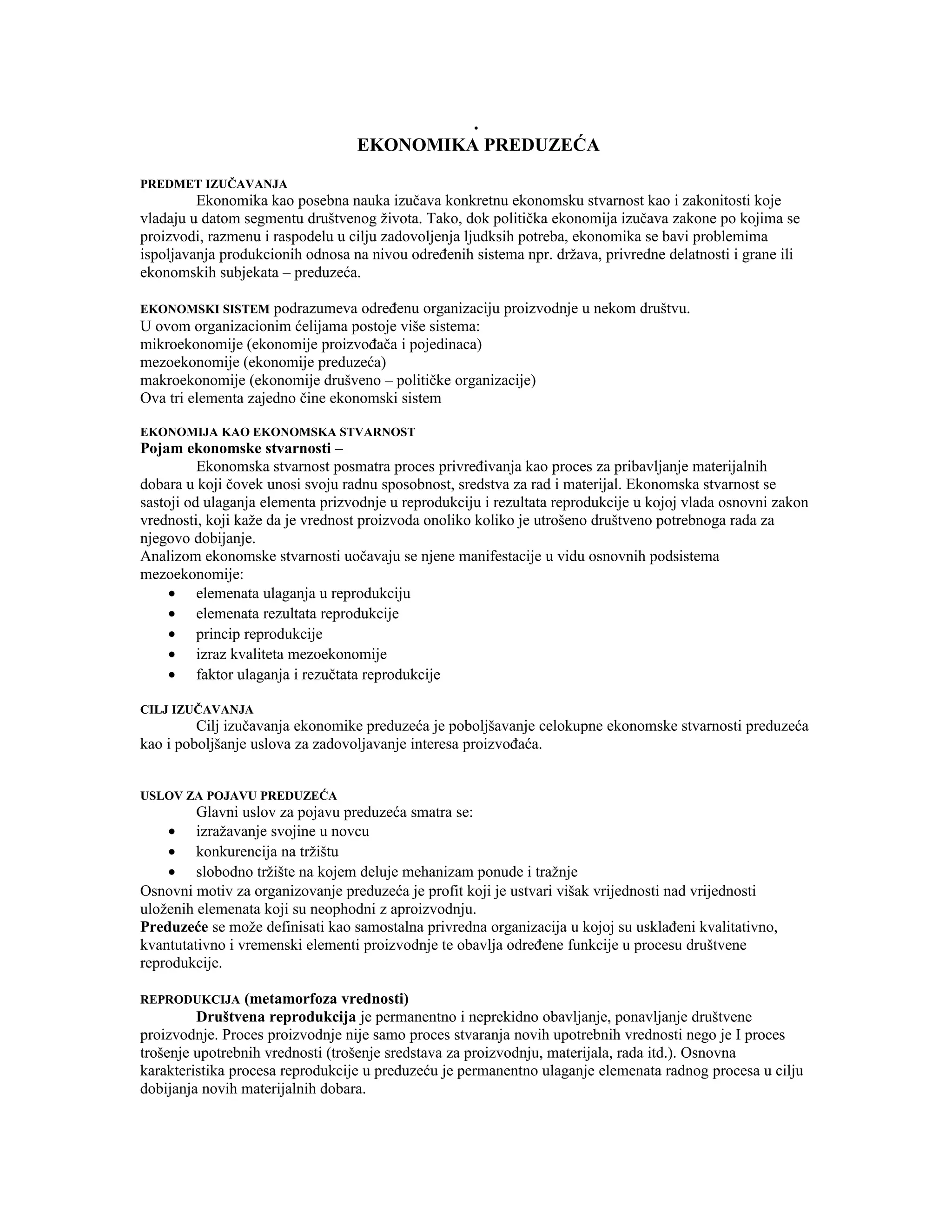 Ekonomika preduzeca skripta | DOC