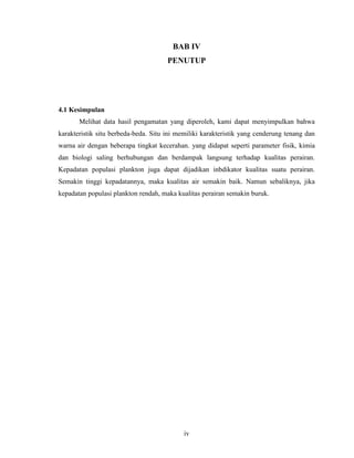 laporan praktikum Ekologi perairan di danau | DOCX