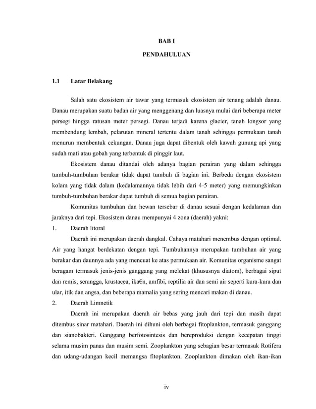 laporan praktikum Ekologi perairan di danau | DOCX