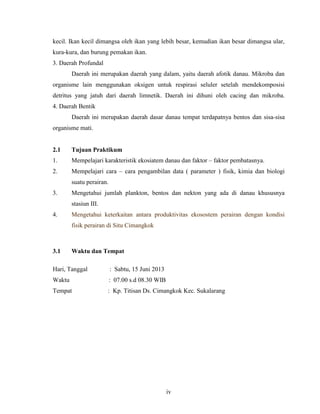 laporan praktikum Ekologi perairan di danau | DOCX
