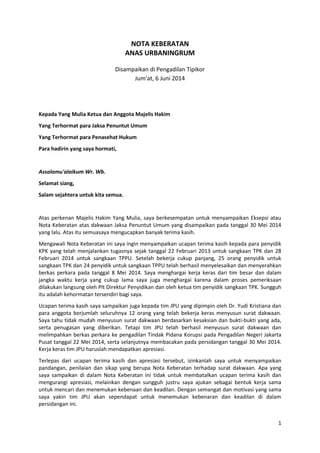 Nota Keberatan (Eksepsi) Anas Urbaningrum (sumber: peradilan.co) | PDF