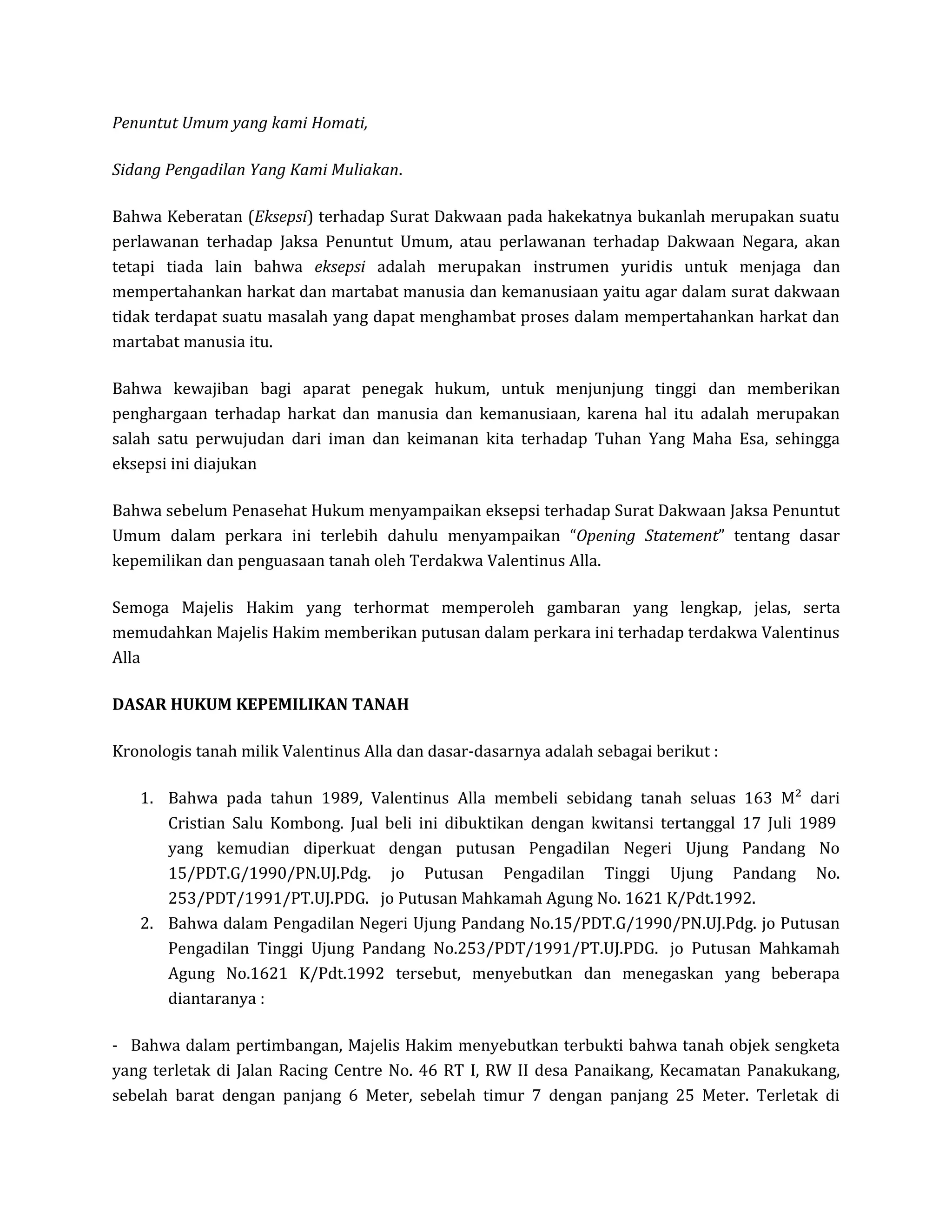 Eksepsi kasus tanah | DOC