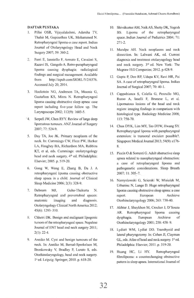 Eksisi fibrolipoma retrofaring dengan pendekatan transcervical laporan ...