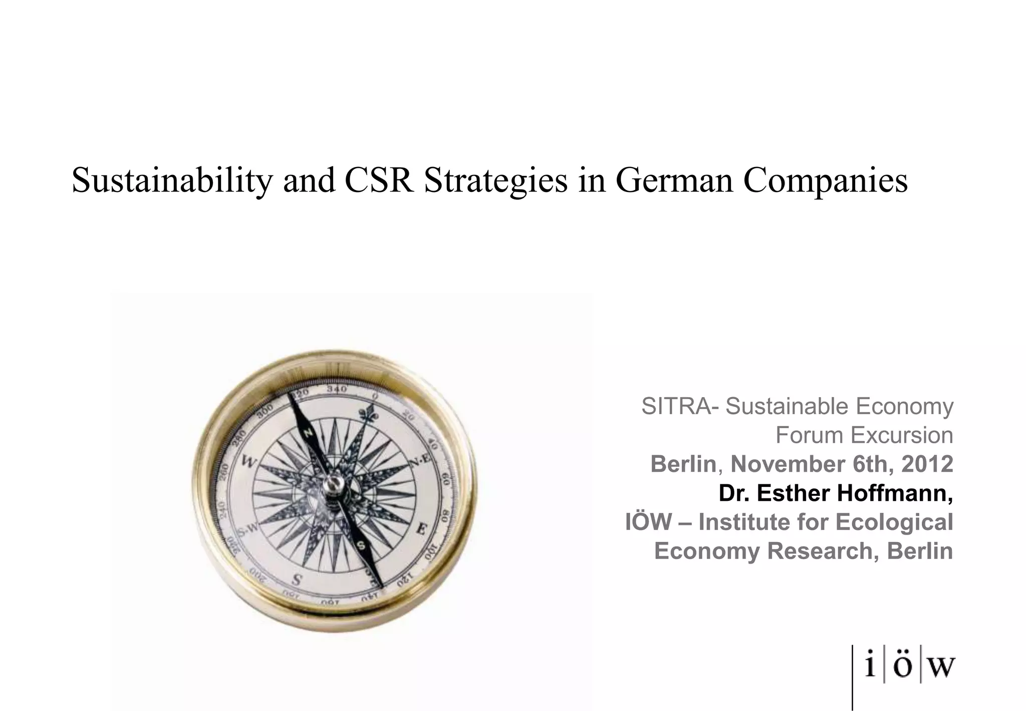 Sustainability and CSR Stategies in German Companies / Esther Hoffmann ...
