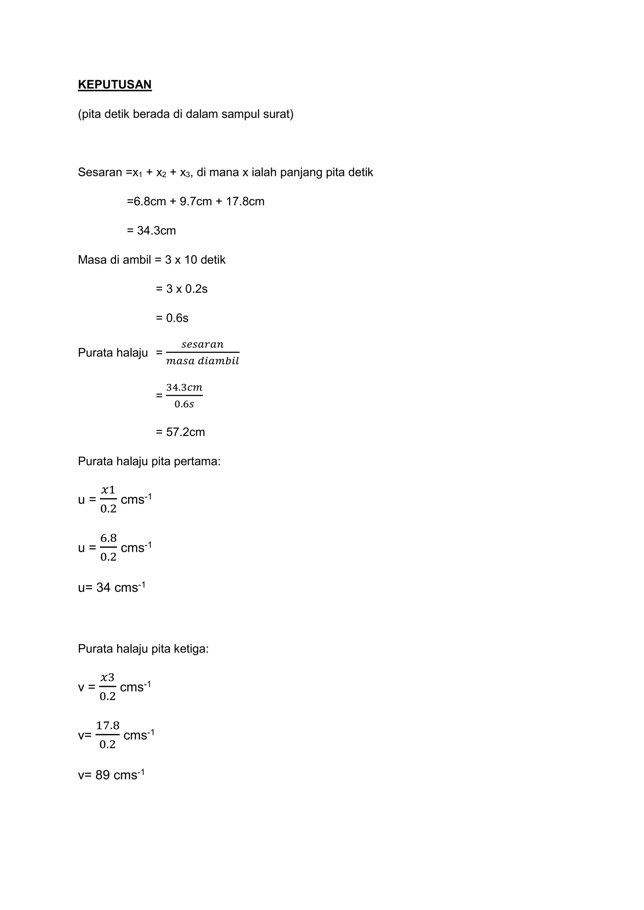 Laporan Amali Fizik: Eksperimen Kinematik (sesaran, pecutan & halaju ...