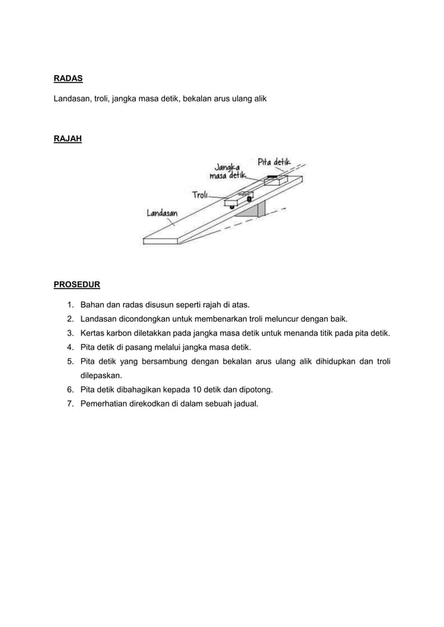 Laporan Amali Fizik: Eksperimen Kinematik (sesaran, pecutan & halaju ...