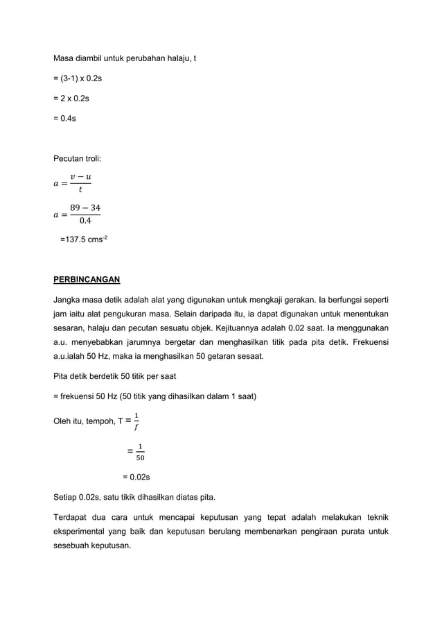 Laporan Amali Fizik: Eksperimen Kinematik (sesaran, pecutan & halaju ...