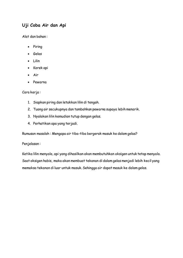 Eksperimen Sains Untuk Anak Docx