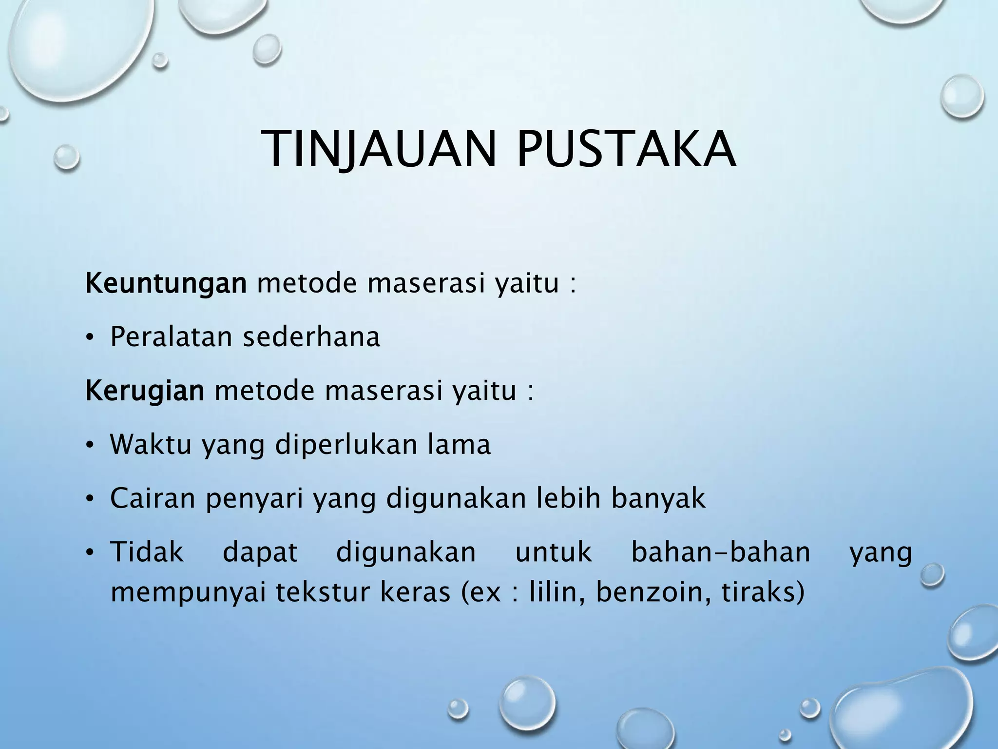 Ekstraksi dingin (Perkolasi dan Maserasi) | PPTX