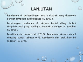Ekstraksi dingin (Perkolasi dan Maserasi) | PPTX