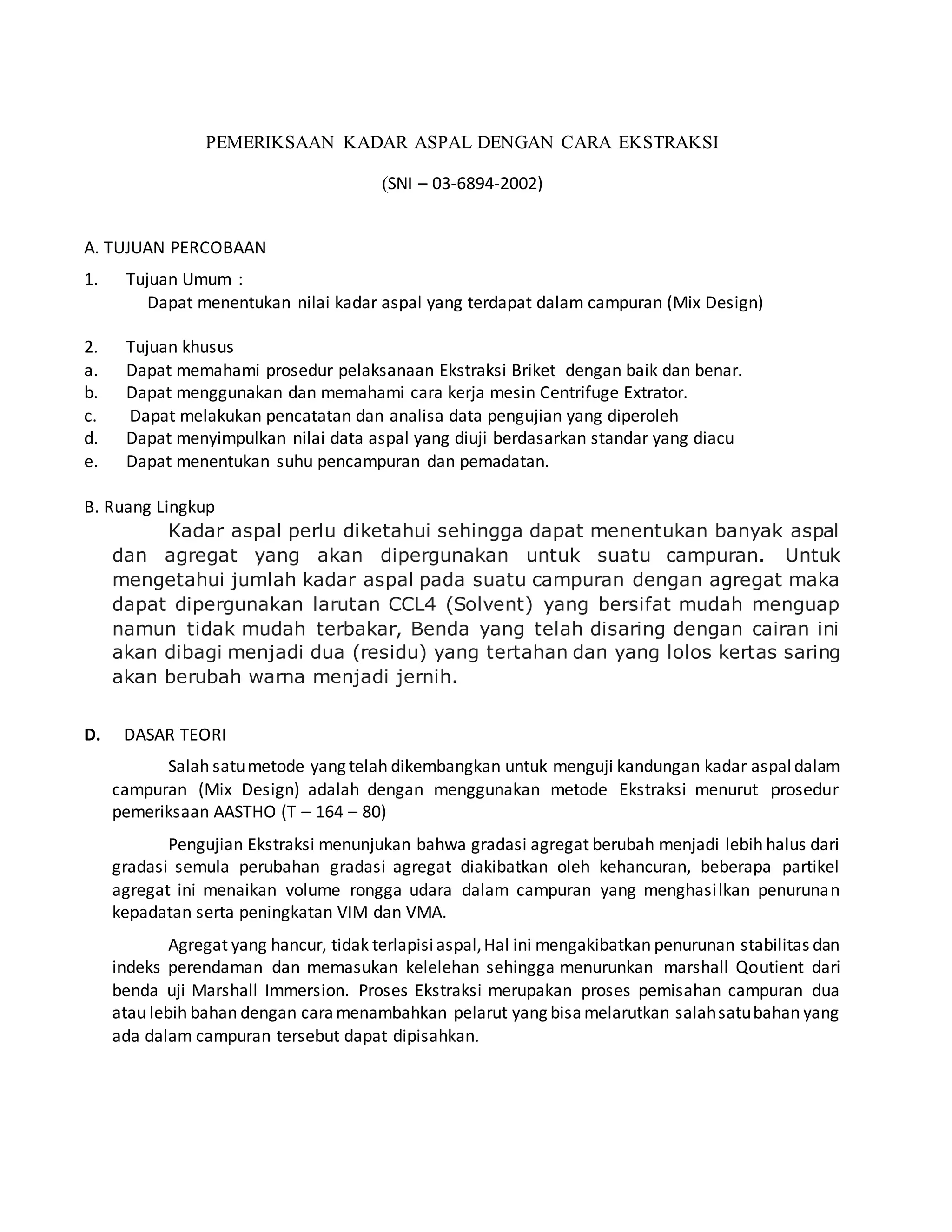 Praktikum uji kadar aspal | DOCX