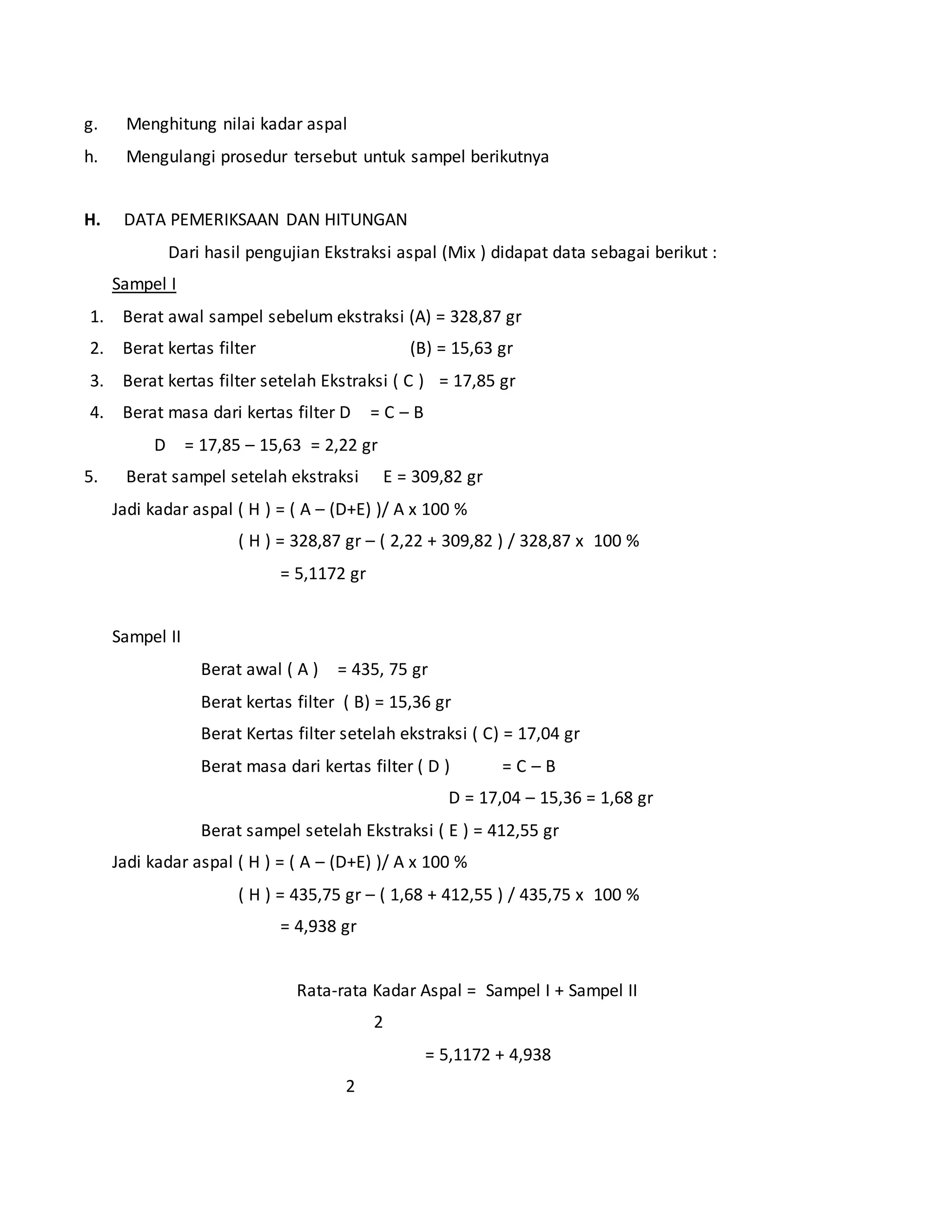 Praktikum uji kadar aspal | DOCX