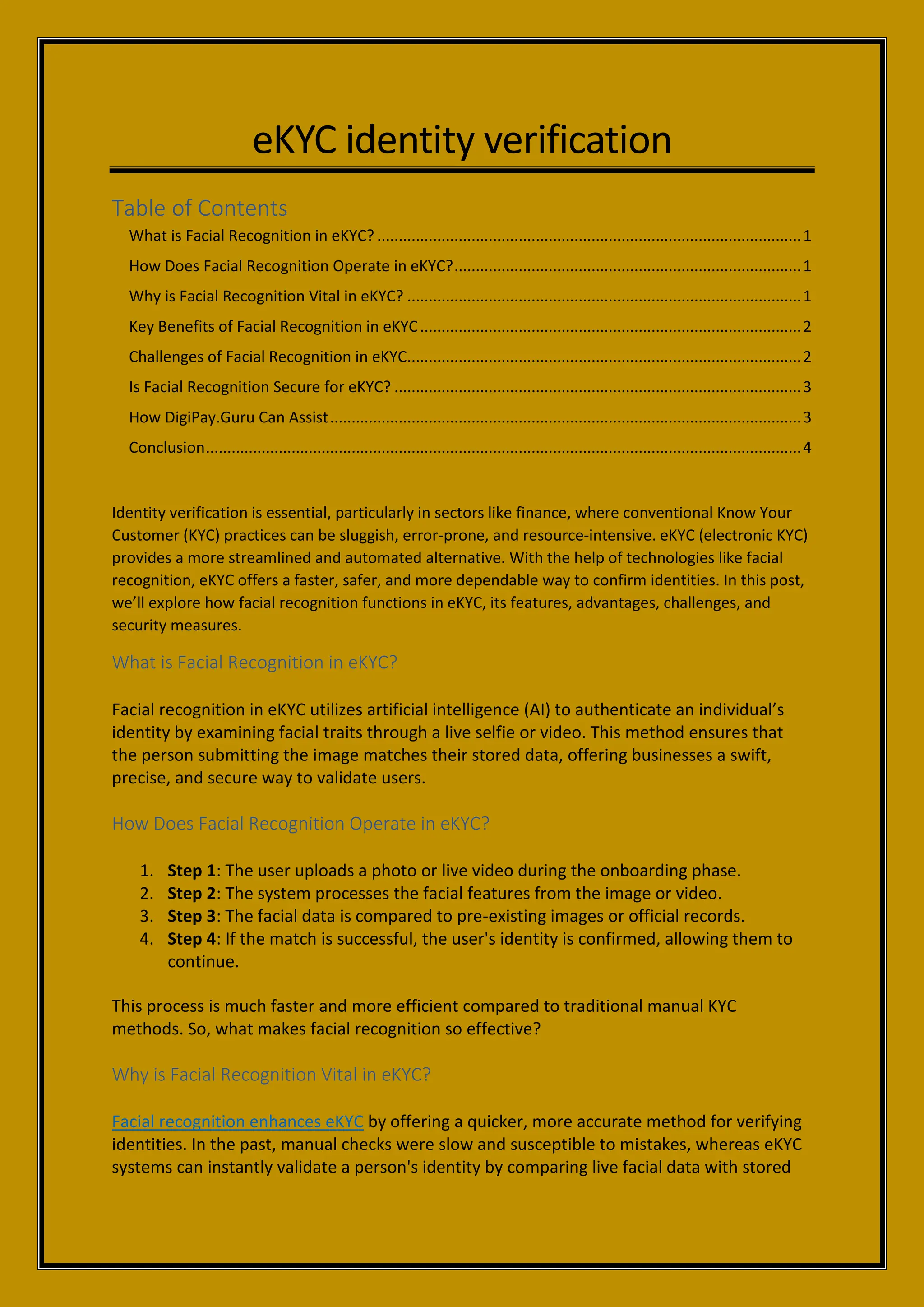 eKYC identity verification for face recognition | PDF