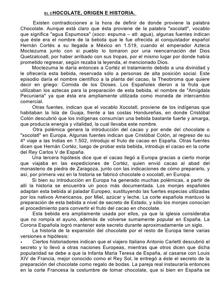 El Chocolate, Origen E Historia[1].