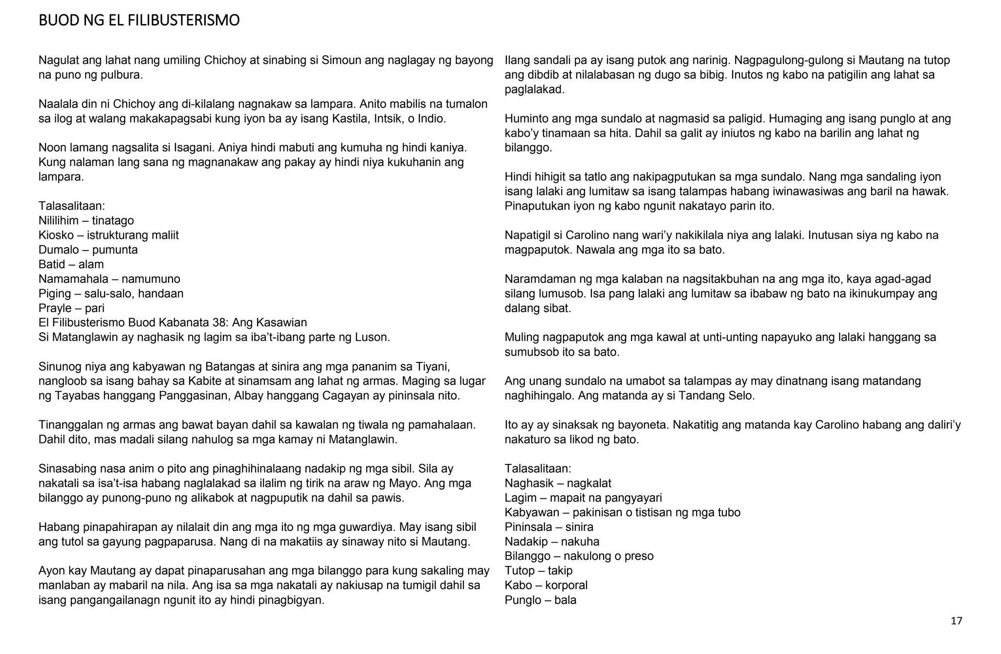 Buod ng Bawat Kabanata ng El Filibusterismo | DOCX