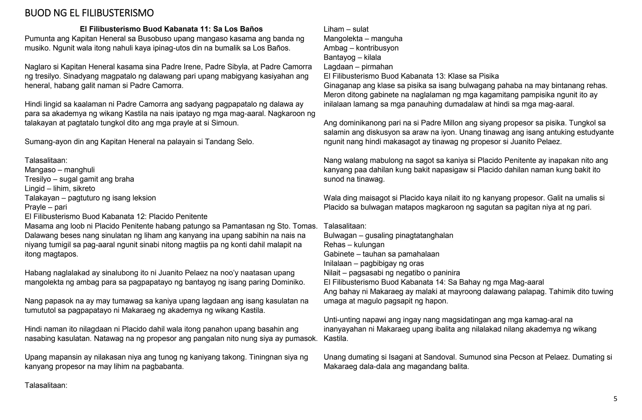 Buod ng Bawat Kabanata ng El Filibusterismo | DOCX