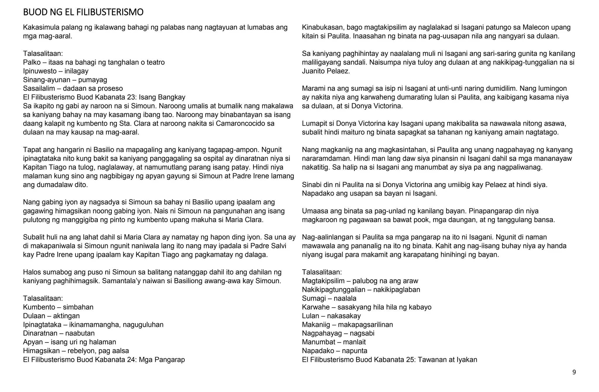 Buod ng Bawat Kabanata ng El Filibusterismo | DOCX