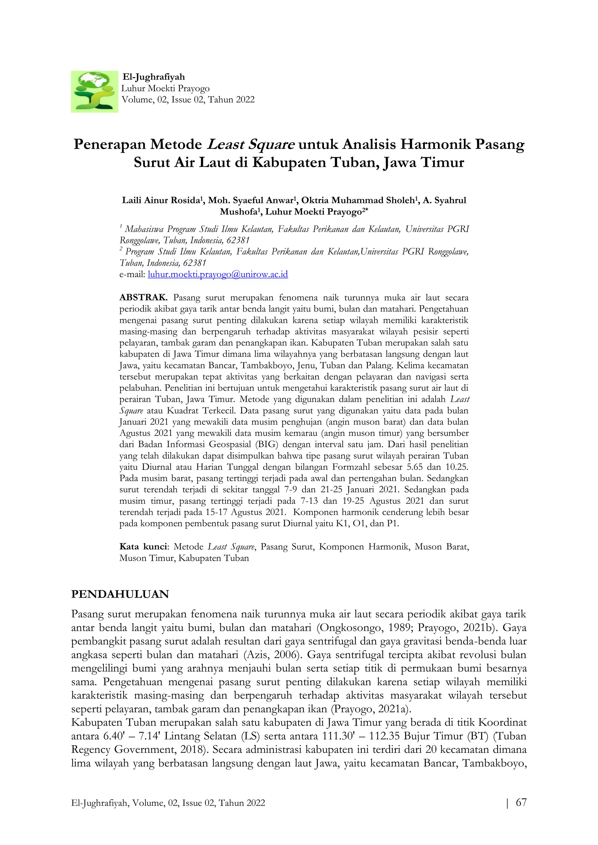 Penerapan Metode Least Square untuk Analisis Harmonik Pasang Surut Air ...