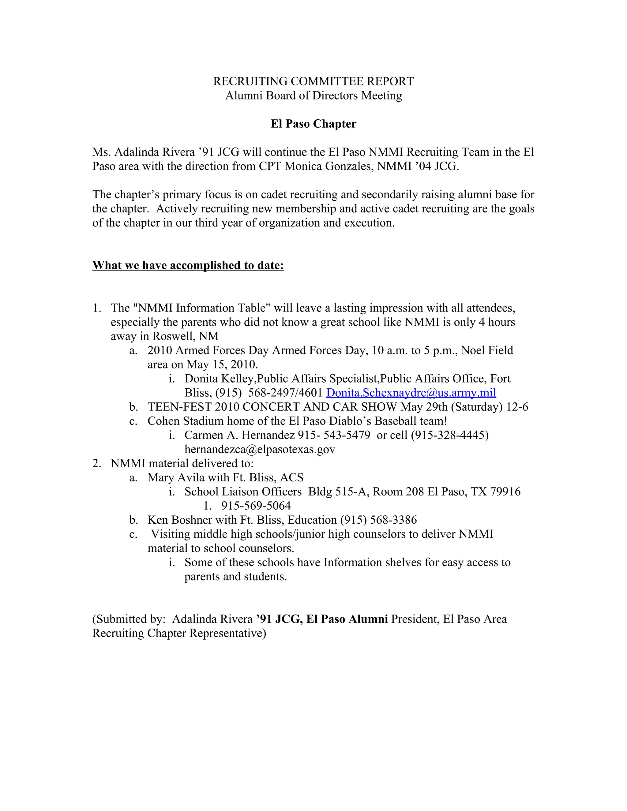 El Paso Chapter Board Report May 2010 | DOC