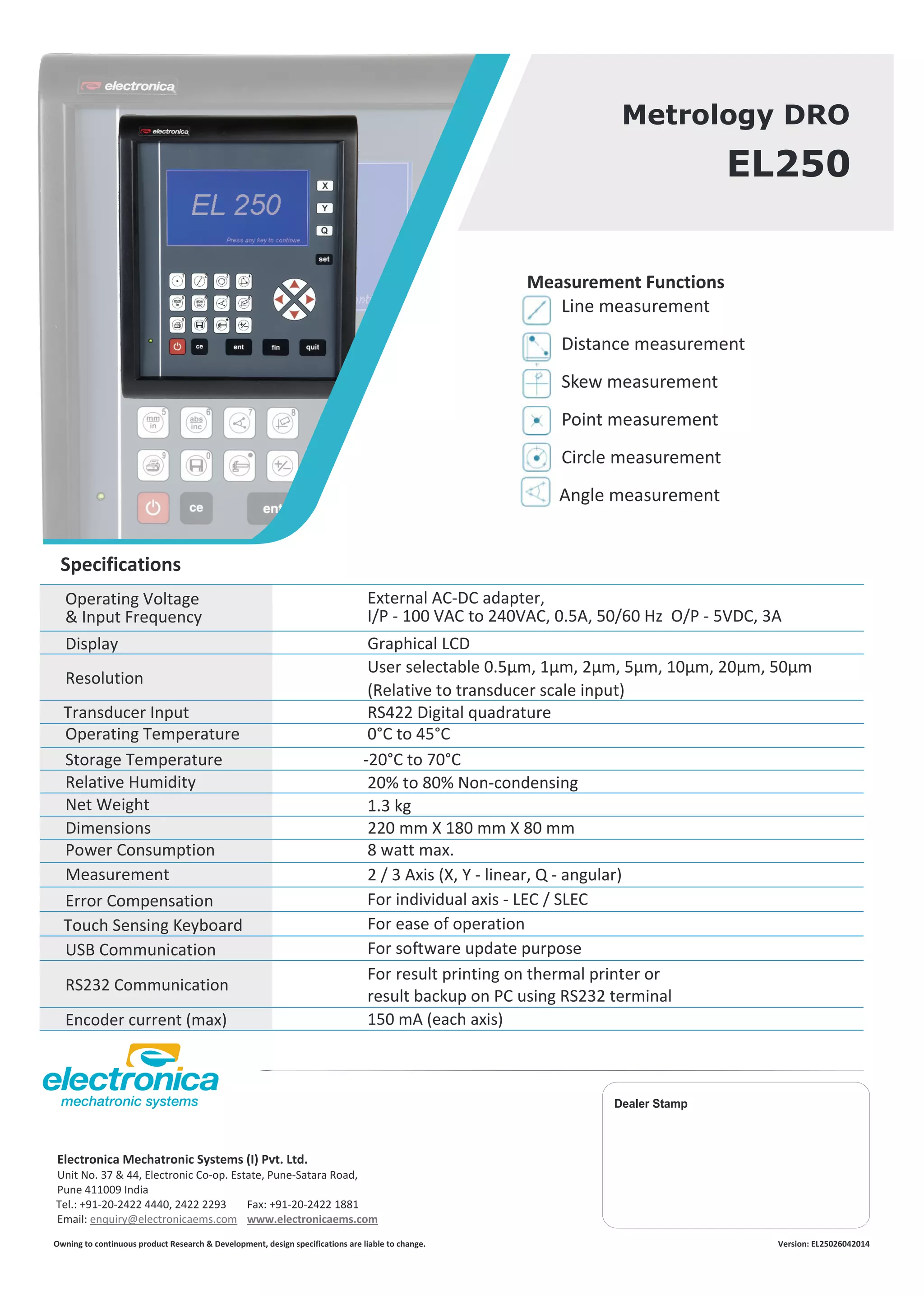 DRO EL250 | Metrology DRO - Electronica Mechatronics | PDF
