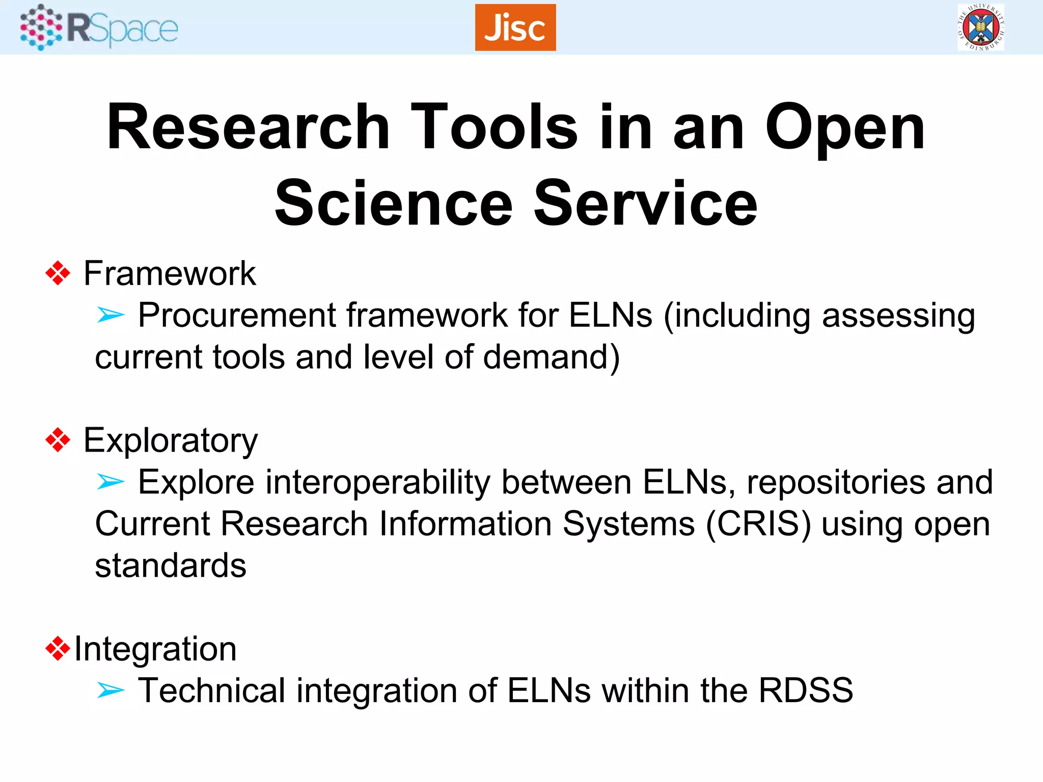 Integrating repositories and eLab notebooks through an open science framework | PPT