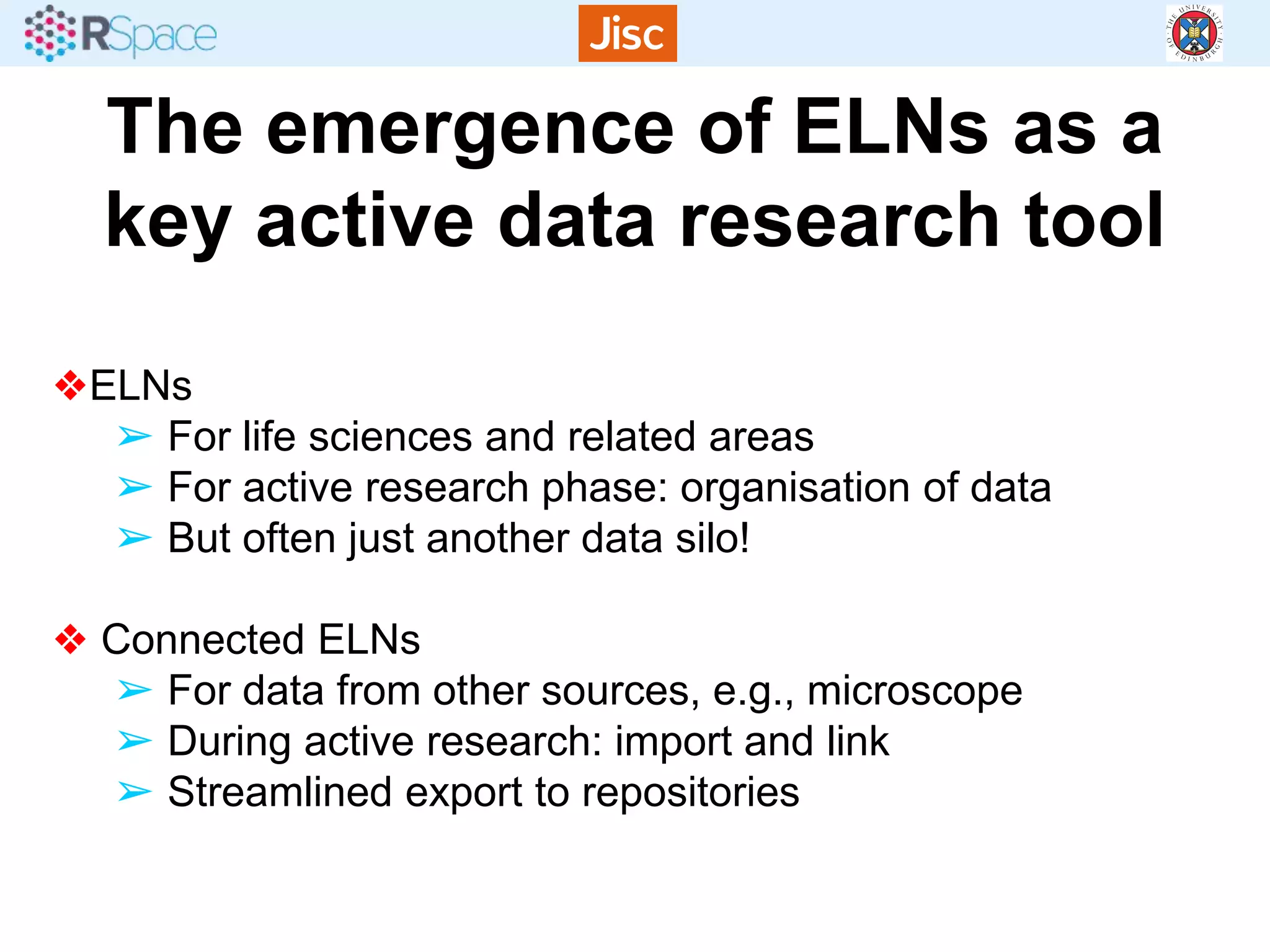 Integrating repositories and eLab notebooks through an open science framework | PPTX