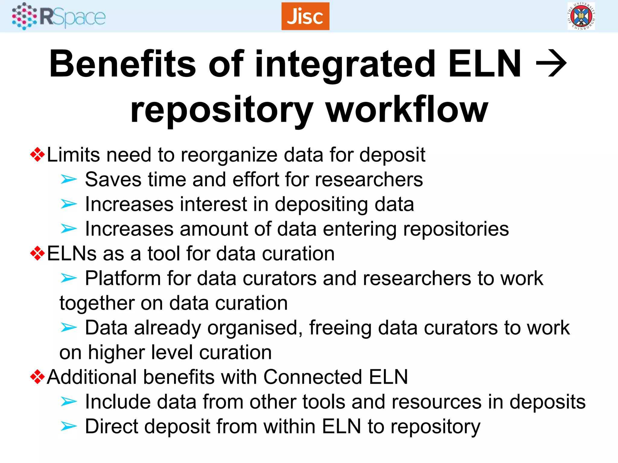 Integrating Repositories And Elab Notebooks Through An Open Science