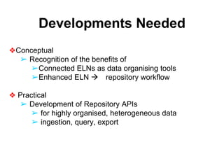 Integrating repositories and eLab notebooks through an open science framework | PPTX