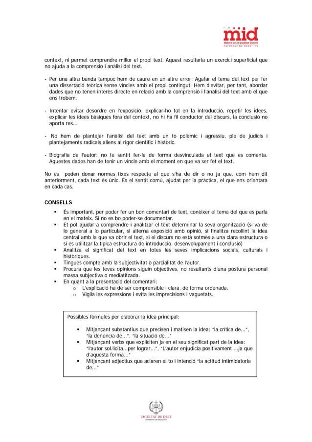 Elaboració d'un comentari de text | PDF