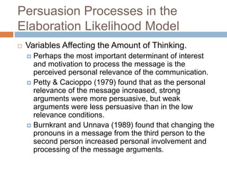 Elaboration likelihood model - a book chapter by Petty, Briniol and Priester | PPT