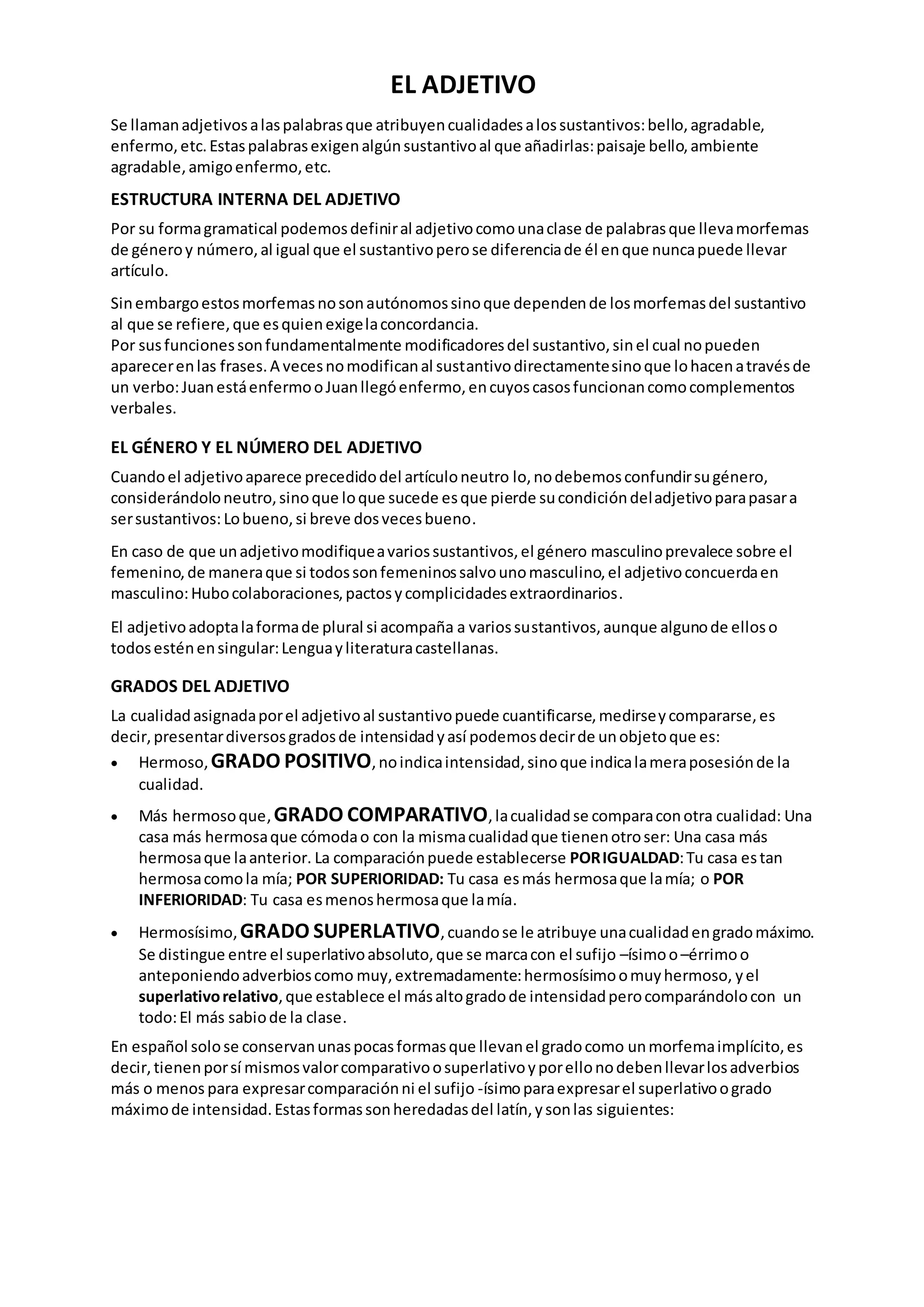 El adjetivo | PDF