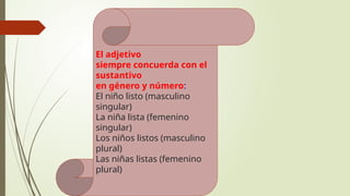EL ADJETIVO y sus clases , grados y morfologia del adjetivo. | PPTX
