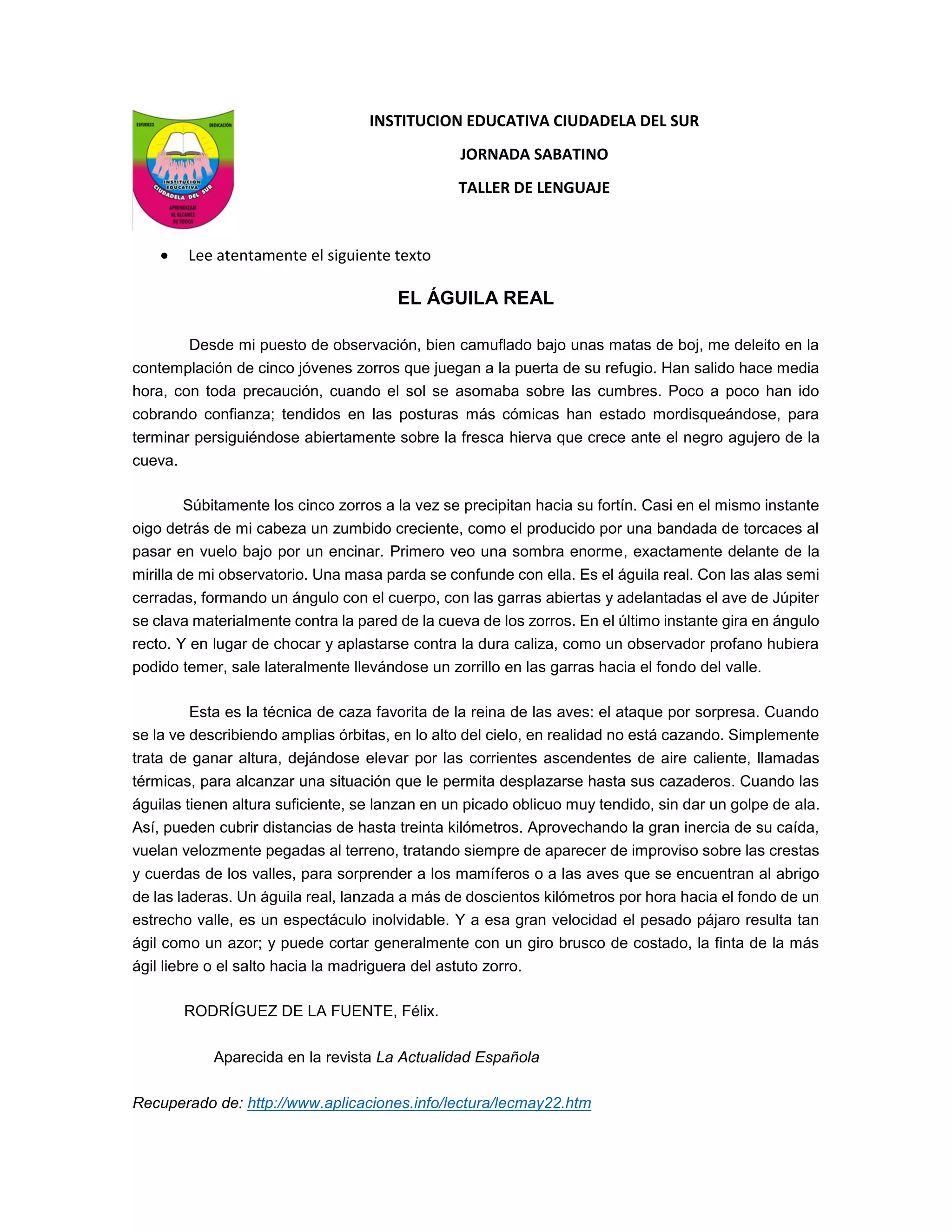 El aguila real lenguaje sabatino | PDF