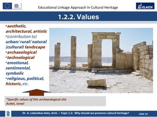 Elaich module 1 topic 1.2 - Why should we preserve cultural heritage? | PPT