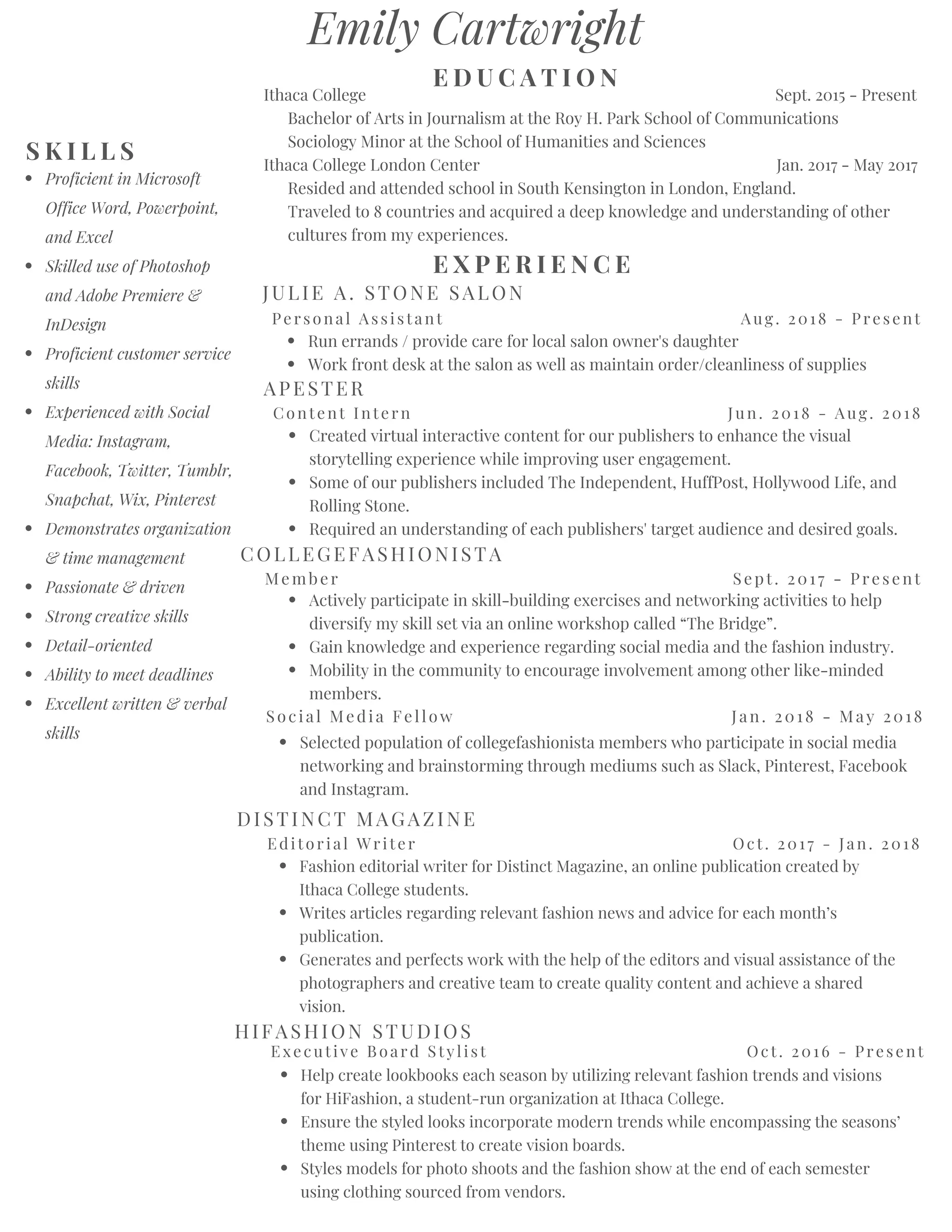 Emily Cartwright 2019 Resumé Pdf