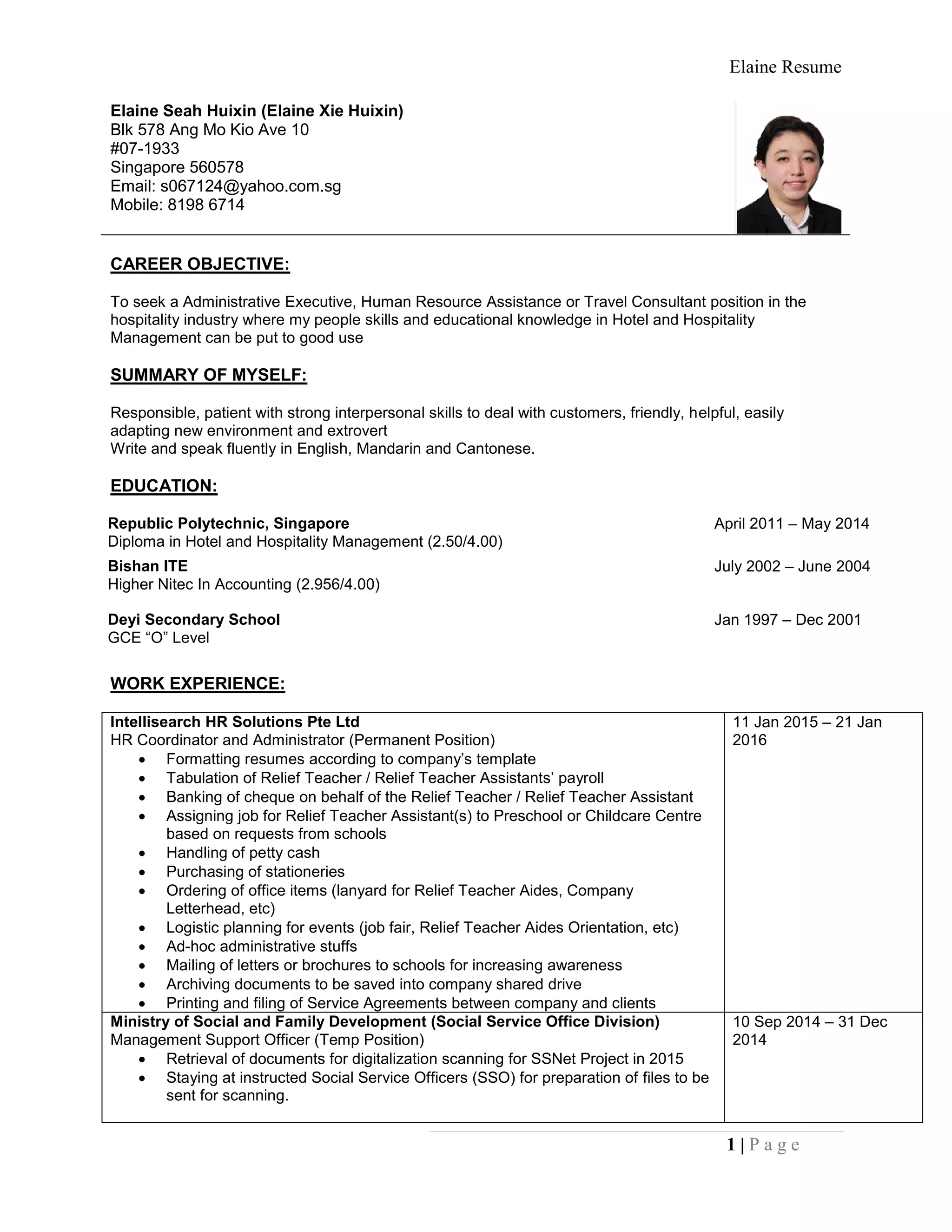 Elaine's Resume 2016 | PDF