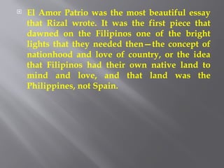 The Amor Patrio : The poem of Jose Rizal | PPTX