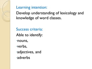 English Language - Lexicology and Word classes | PPT