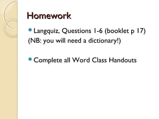 English Language - Lexicology and Word classes | PPT